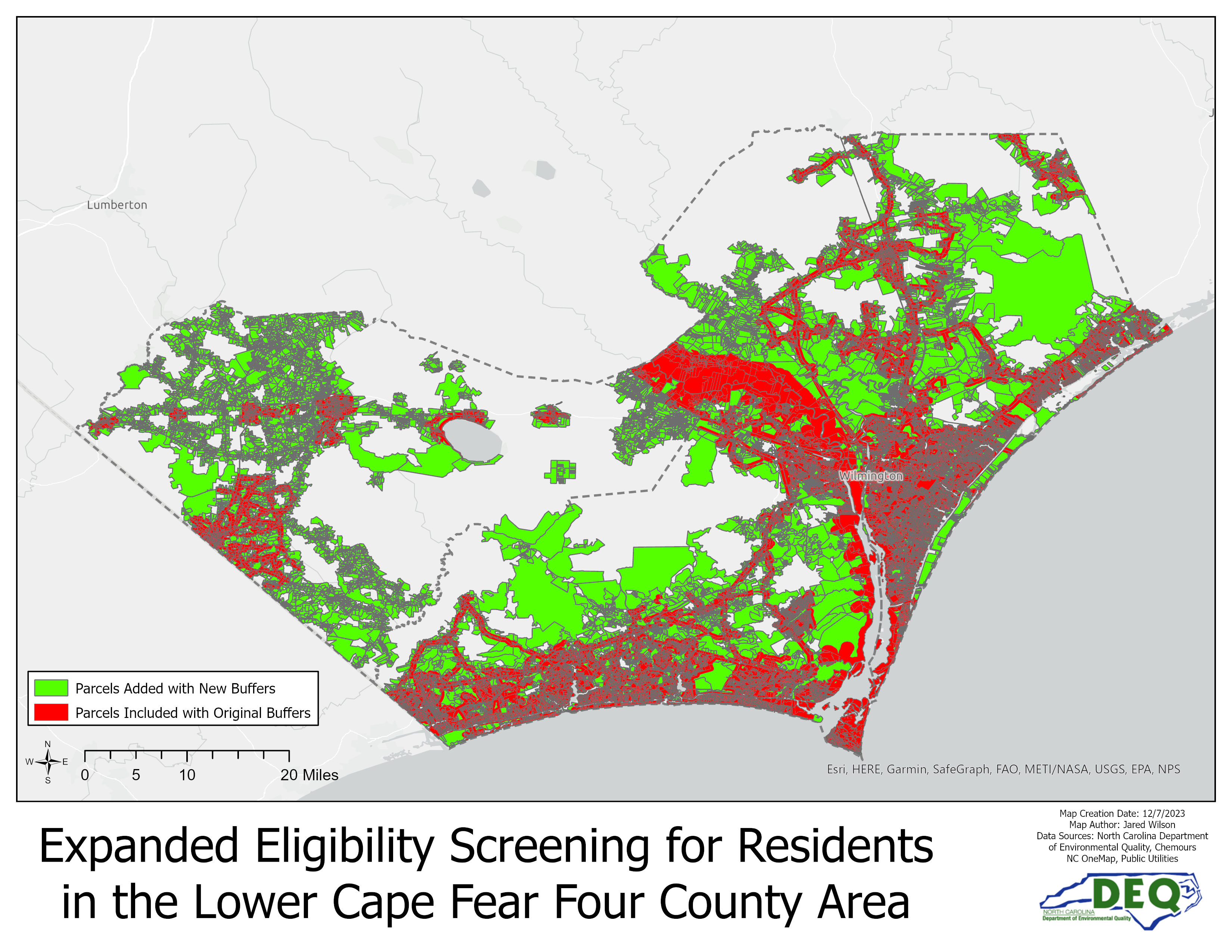 Expanded Eligibility Screening for Residents in the Lower Cape Fear Four County Area Map | NC DEQ