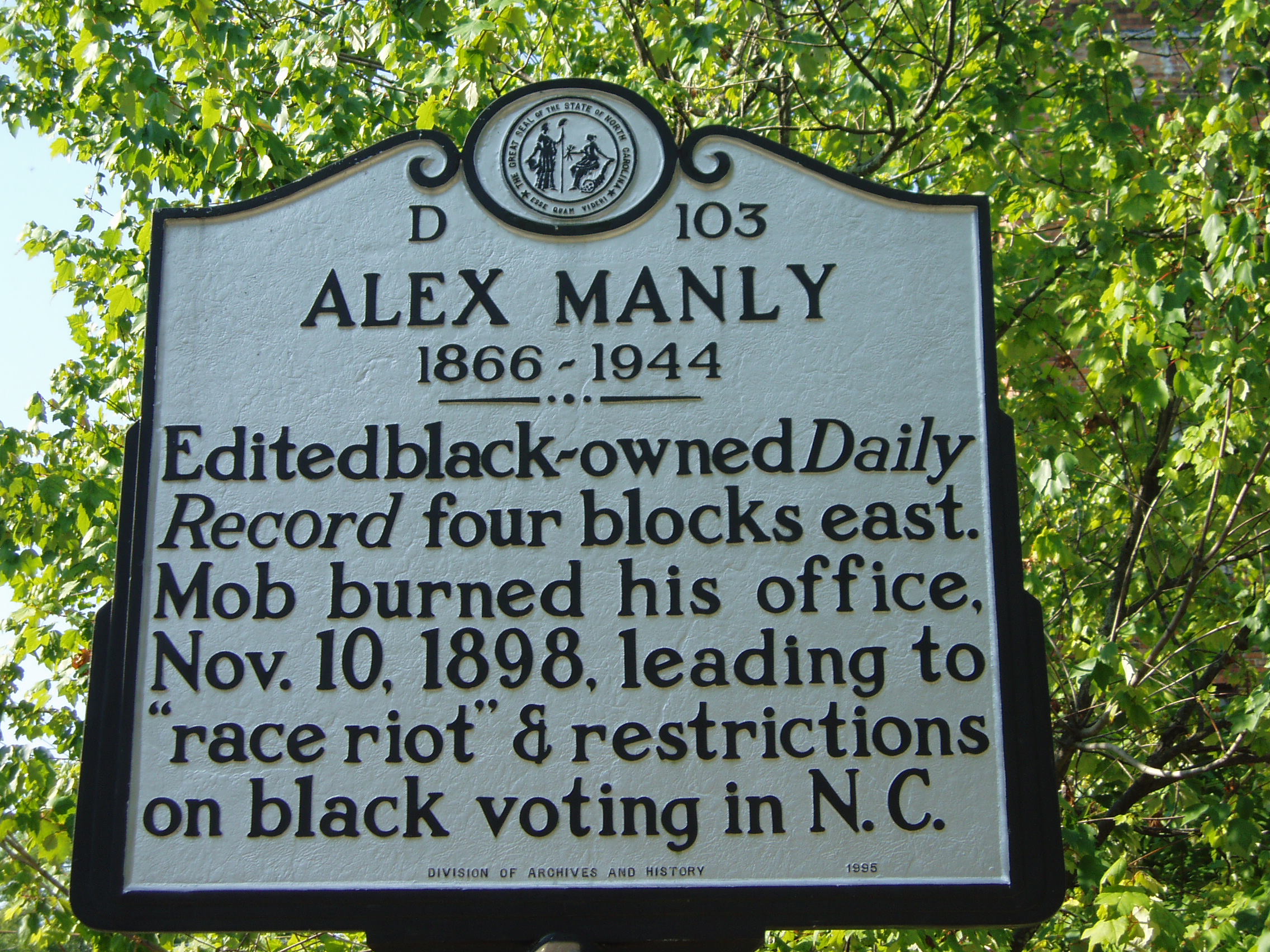 Alex Manly 1866-1944 (D-103) | NC DNCR