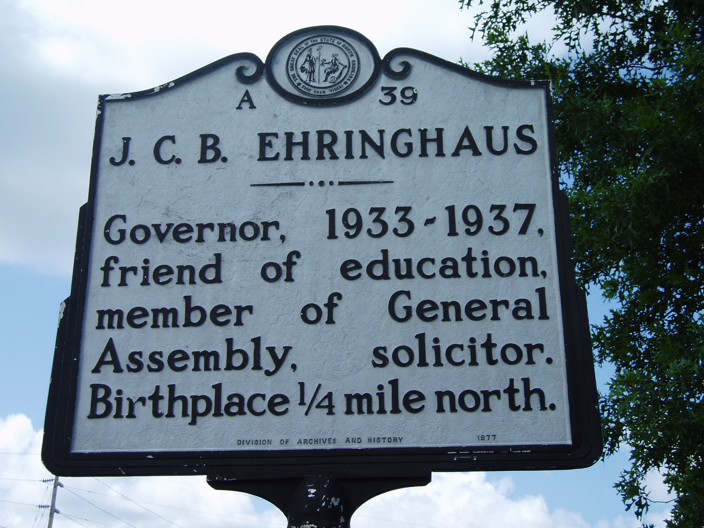 J. C. B. Ehringhaus (A-39) | NC DNCR