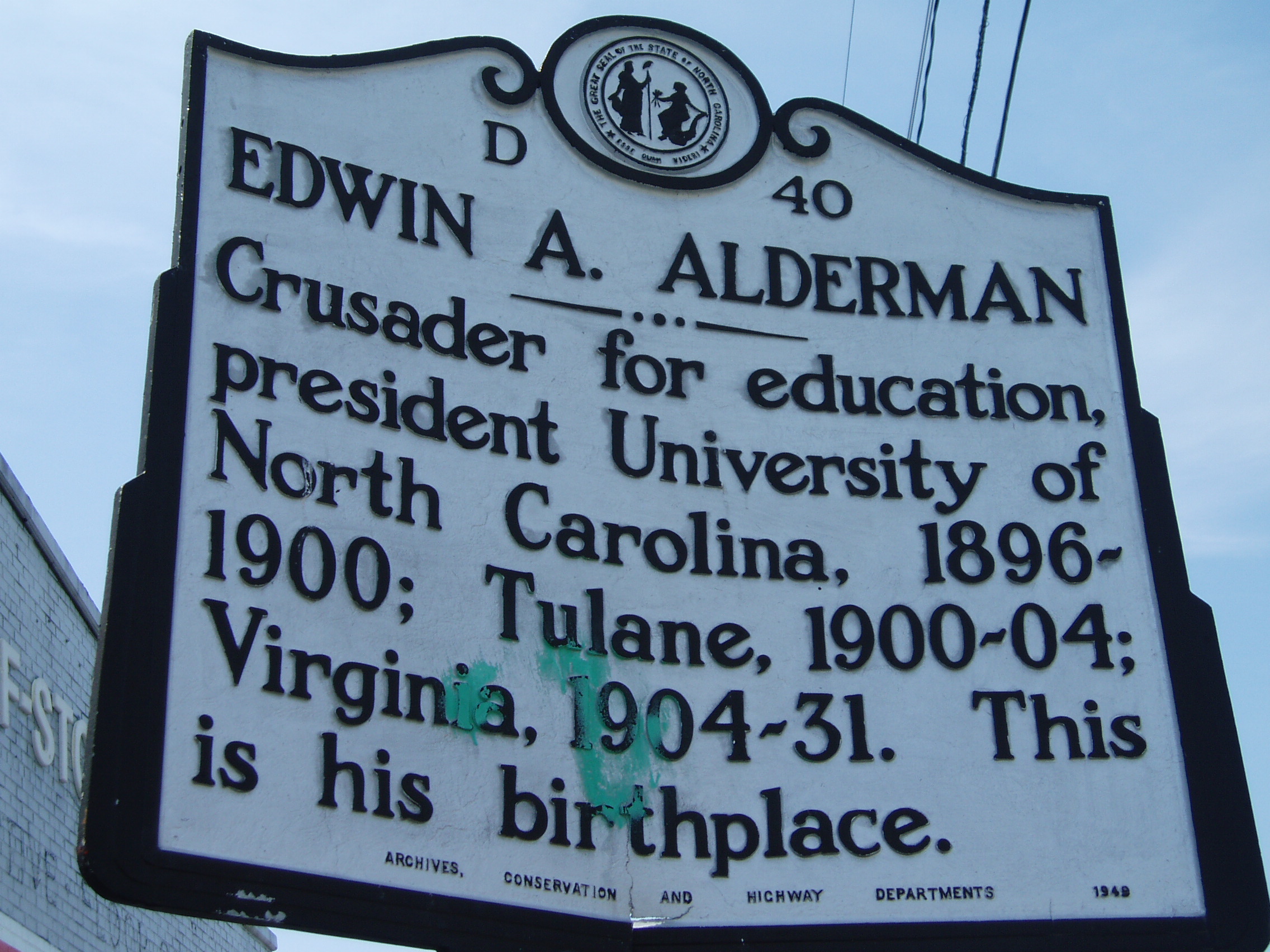 Edwin A. Alderman (D-40) | NC DNCR