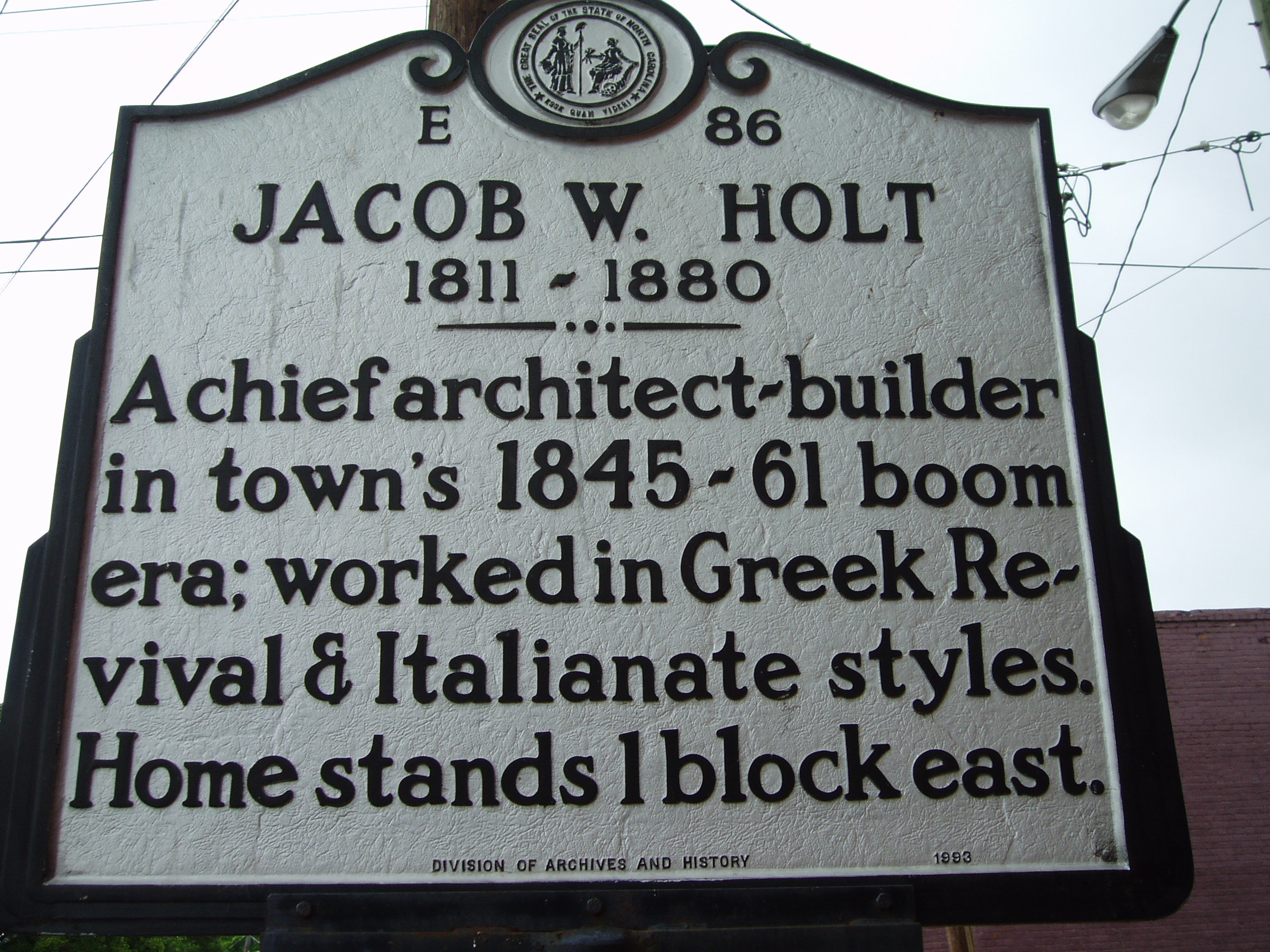 Jacob W. Holt 1811-1880 (E-86) | NC DNCR