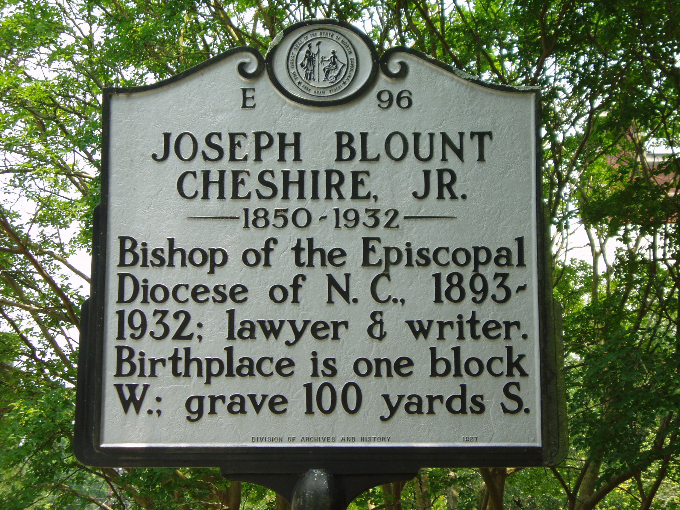Joseph Blount Cheshire Jr. (E-96) | NC DNCR