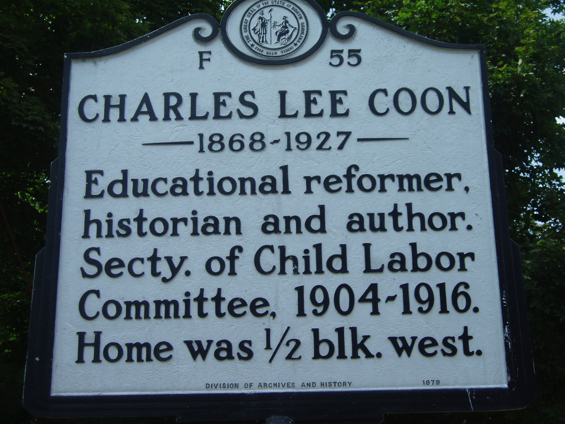 Charles Lee Coon 1868-1927 (F-55) | NC DNCR