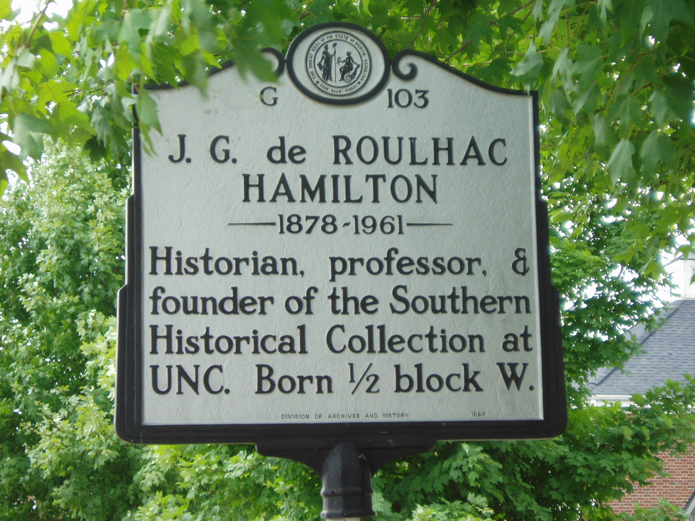 J. G. de Roulhac Hamilton (G-103) | NC DNCR