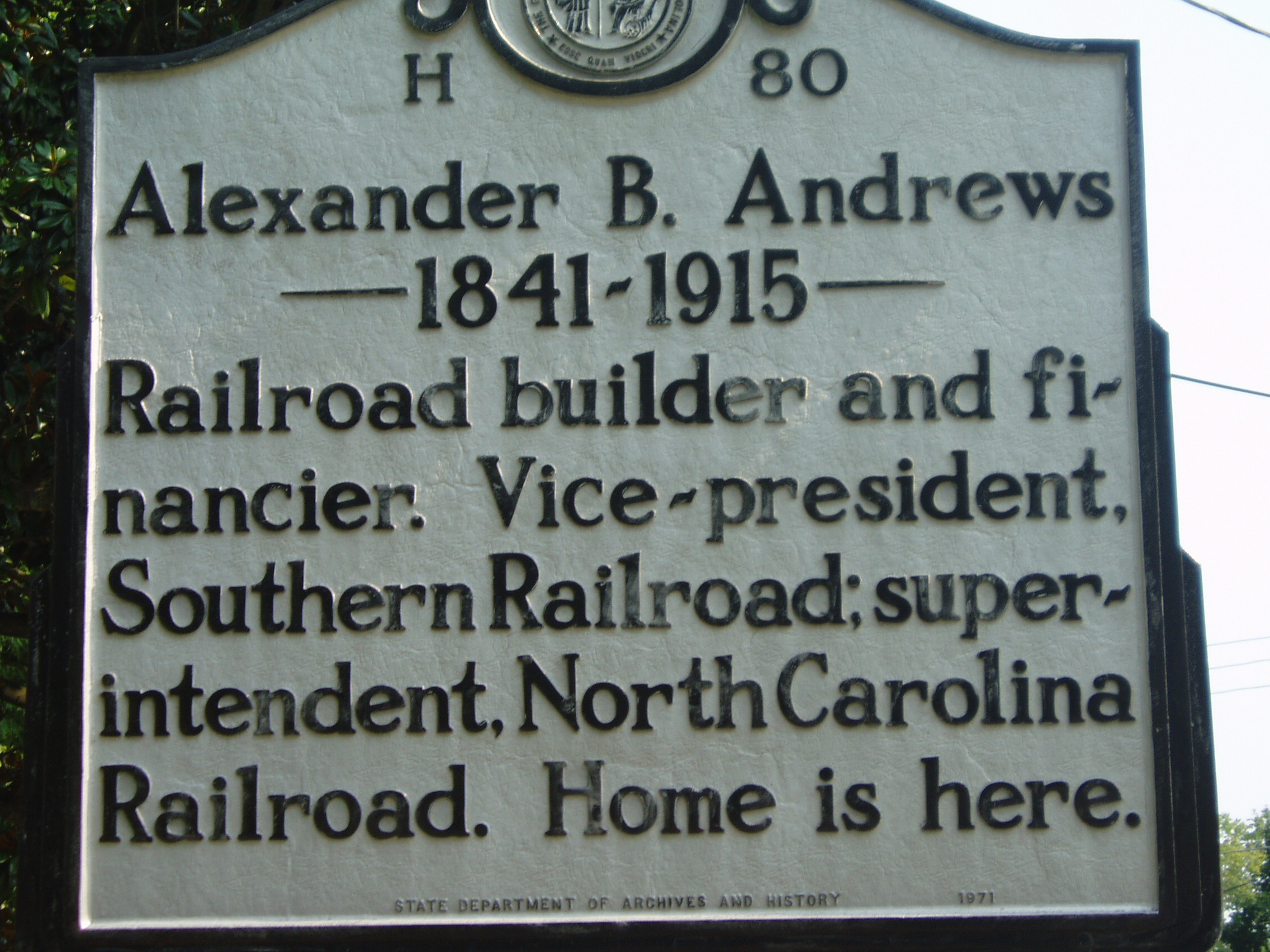 Alexander B. Andrews 1841-1915 (H-80) | NC DNCR