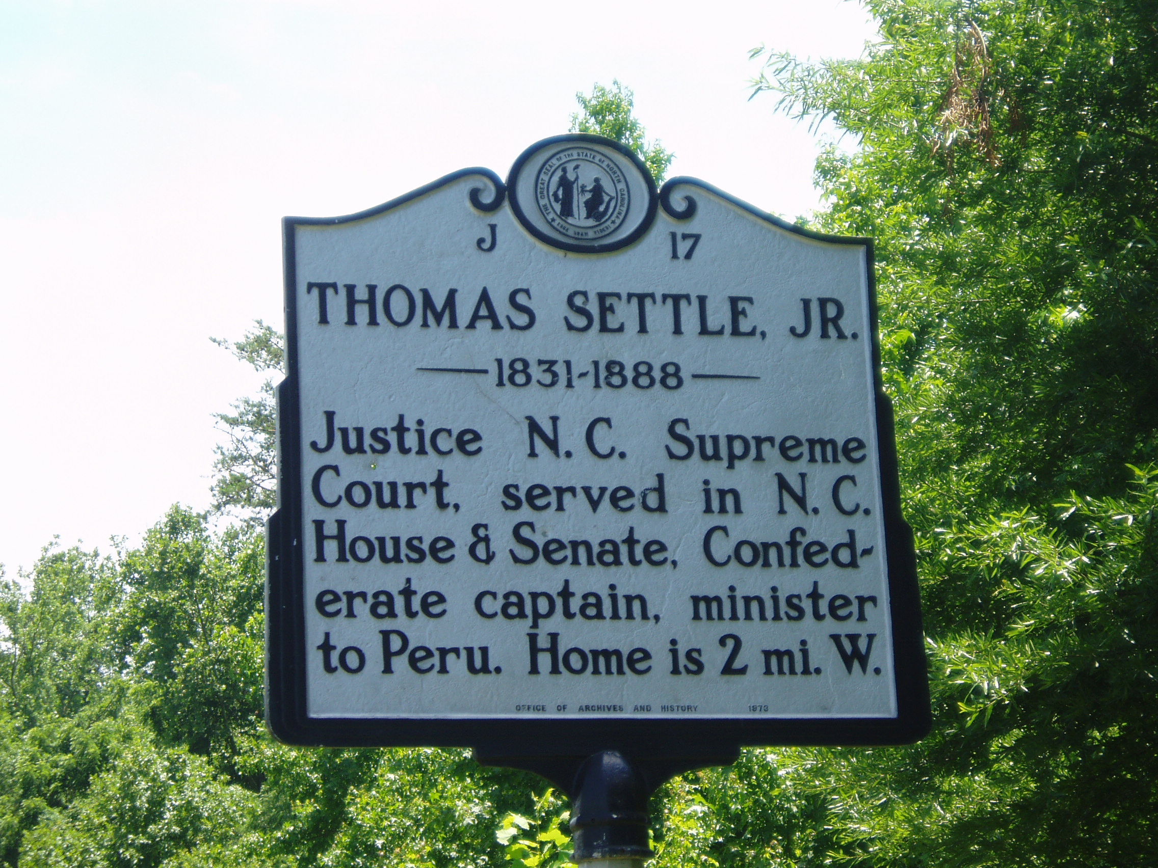 Thomas Settle, Jr. 1831-1888 (J-17) | NC DNCR