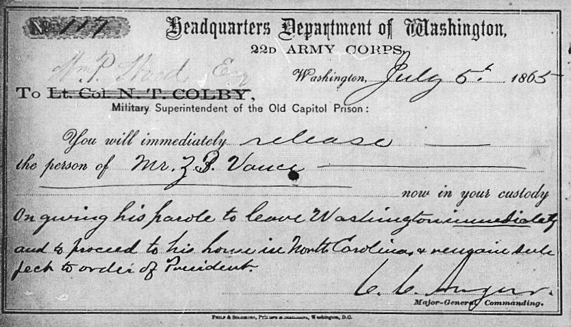 From Old Capitol Prison to U.S. Capitol: Zebulon B. Vance | NC DNCR