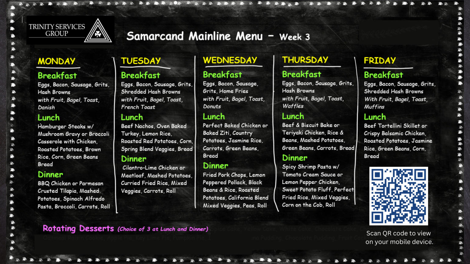 Samarcand Weekly Menu | NC DPS