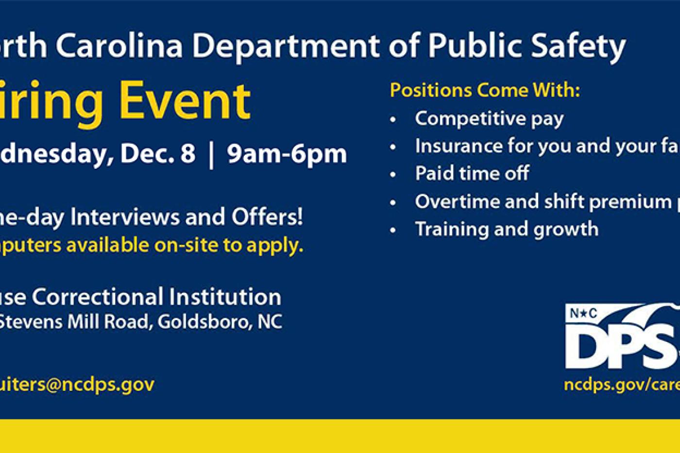 Facility Hiring Event - Neuse Correctional Institution | NC DPS