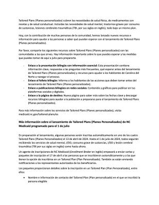 Kit de herramientas: Transición a Tailored Plans (Planes personalizados ...
