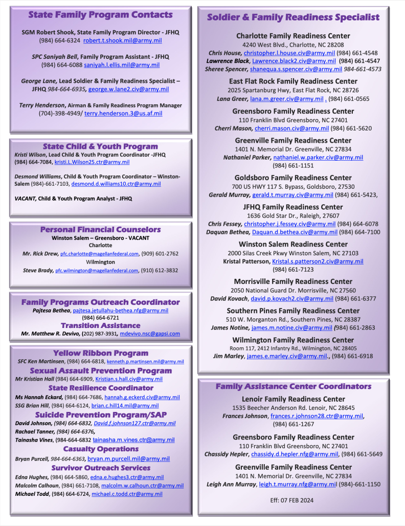 Family Programs Quick Reference Guide, Newsletter and Map | NCNG