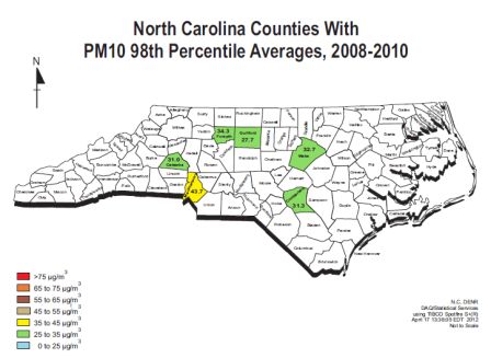 NC DEQ: PM10 Average Values for 2008-2010 in NC Counties