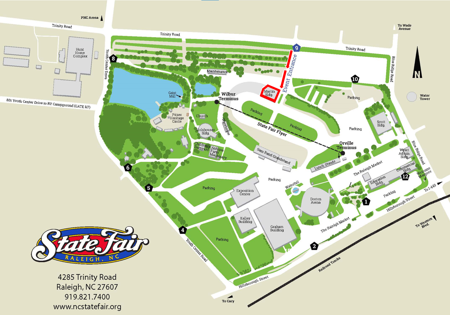 State Fairgrounds map showing the Martin Building entrance | NCSBE
